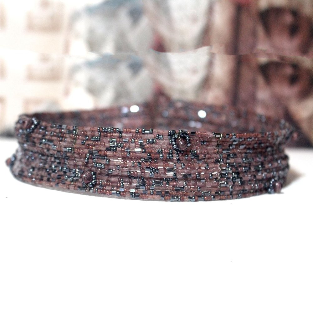 Y2k Iridescent Purple Crystal Flower Wire Beaded Chok… - Gem